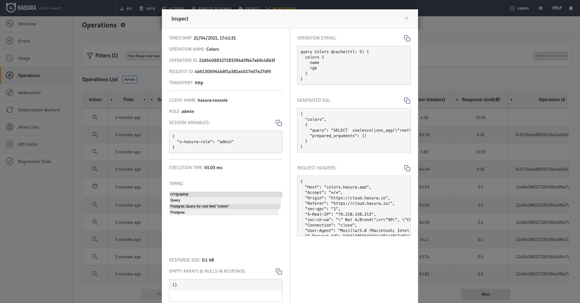 Monitoring in Hasura Cloud Console